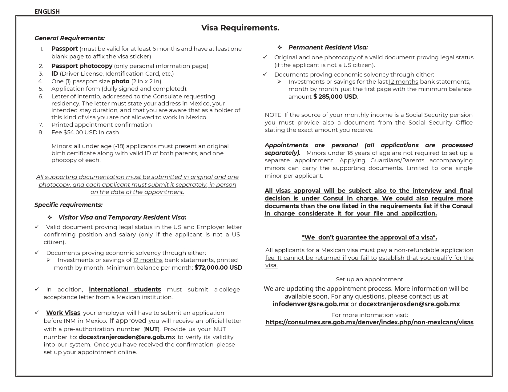 Visas para personas extranjeras