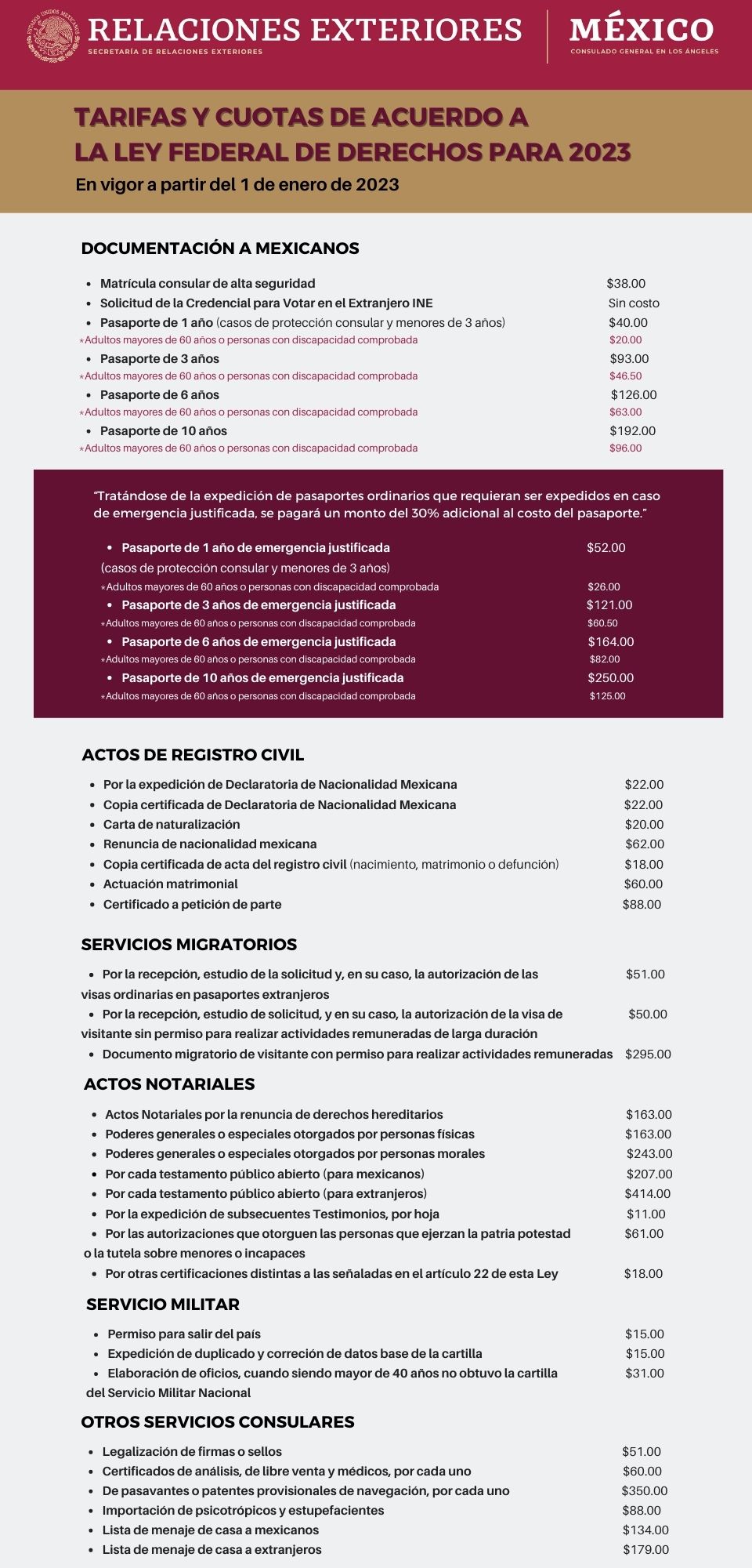 Tarifas y formas de pago